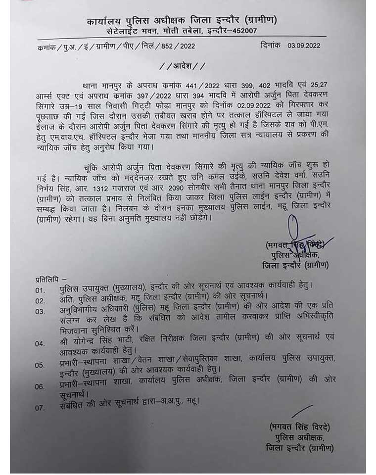 Teenage accused dies in police custody in Indore; judicial probe ...