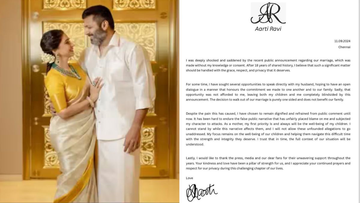 'Without my consent': Aarti Ravi says Jayam Ravi 'blindsided' her with ...